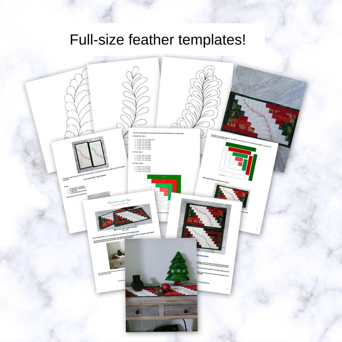 Log Cabin Mini Table Runner PDF feather design quilt template included ...