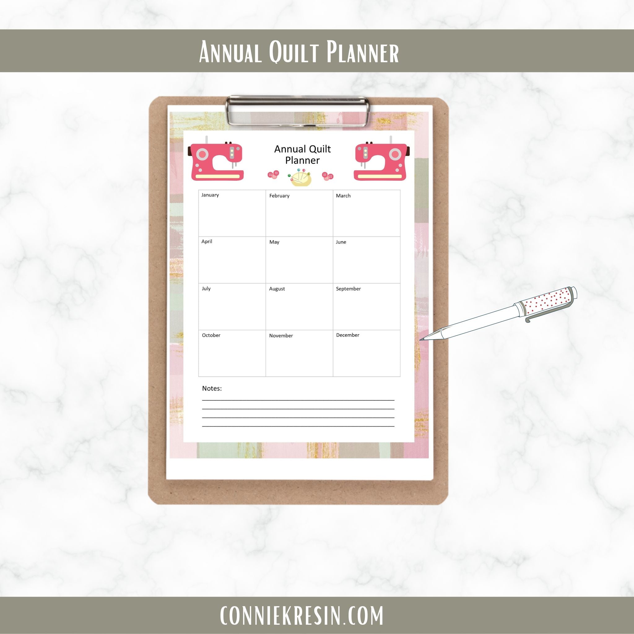 Printables Quilting Peach/Green Dated Calendar & Planner PDF – Connie ...